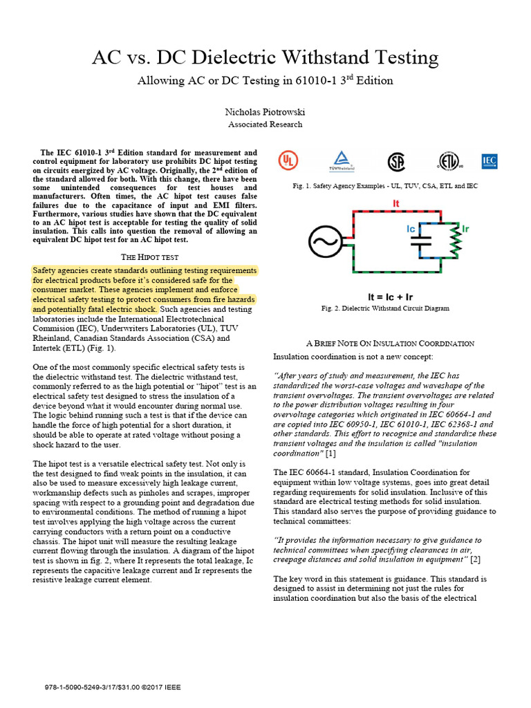AC vs. DC Dielectric Testing Standards | PDF | Insulator (Electricity ...