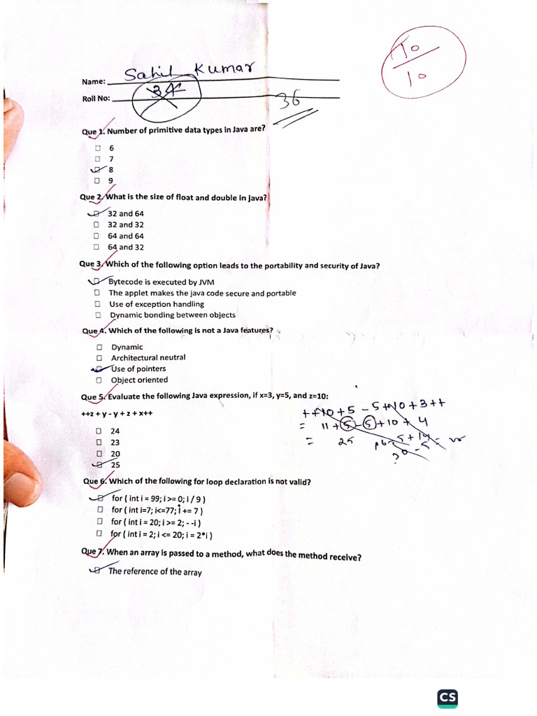 Java Quiz 1 | PDF