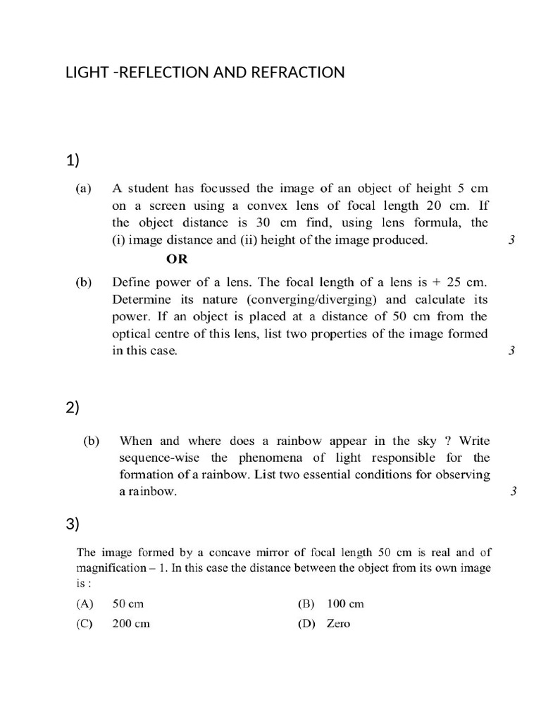 LIGHT Chapter Pyq Class 10 | PDF