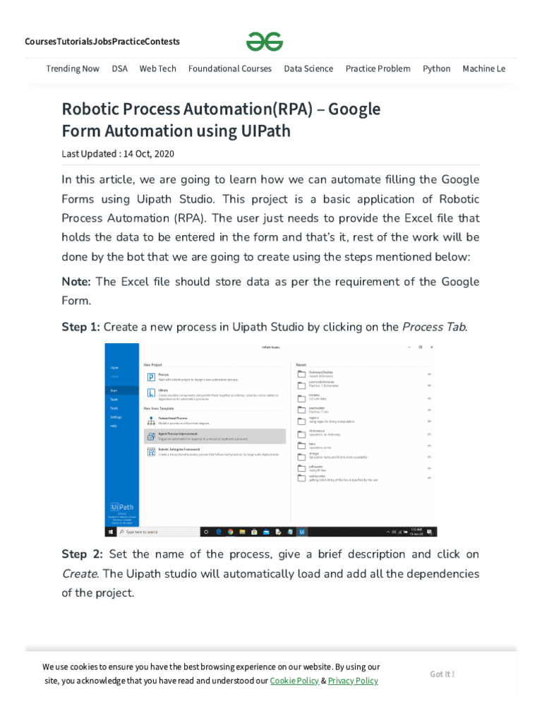 Robotic Process Automation (RPA) - Google Form Automation Using UIPath - GeeksforGeeks | PDF ...
