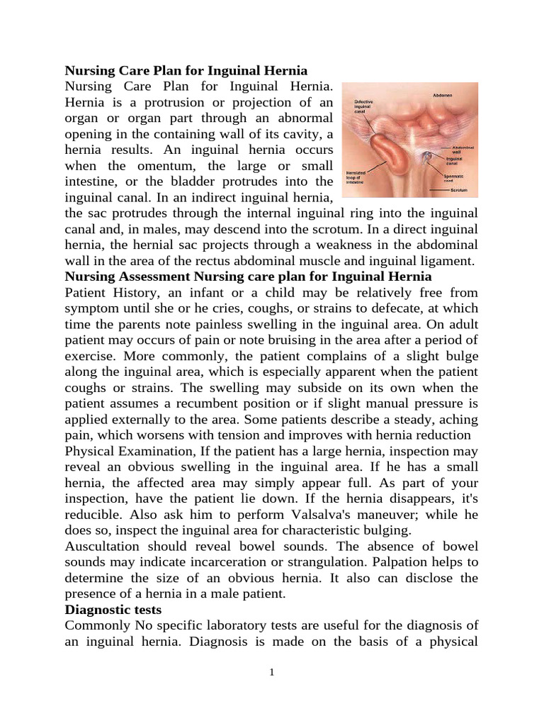 Inguinal Hernia Nursing Care Plan | PDF | Medicine | Clinical Medicine