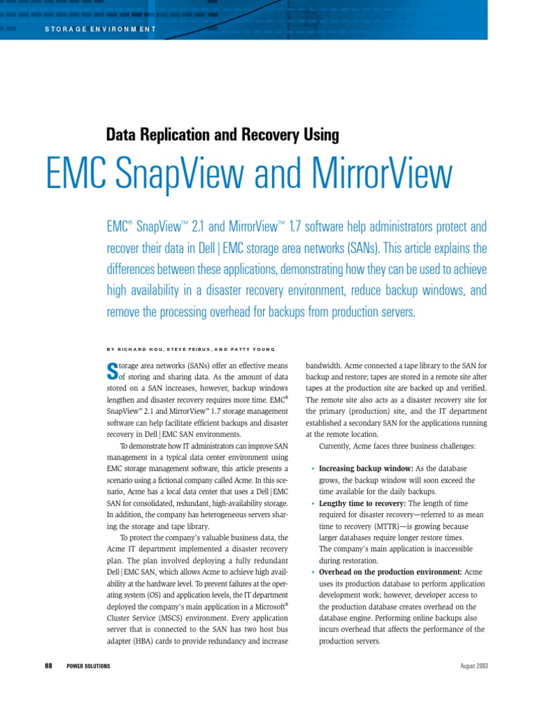 Emc Snapview and Mirrorview: Data Replication and Recovery Using | PDF ...