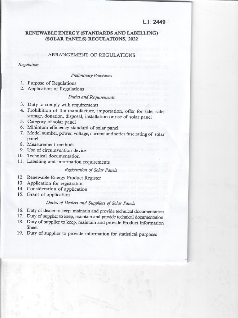 Solar Panel Regulations 2022 | PDF