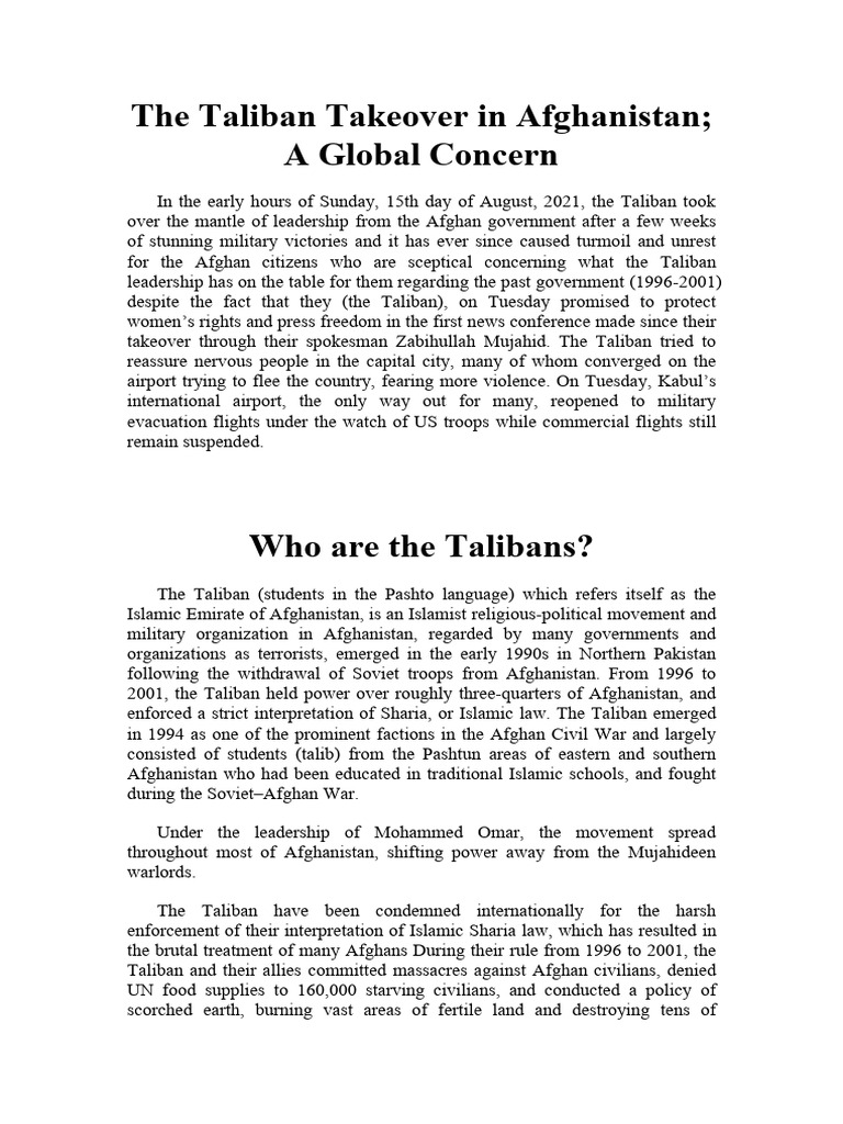 Taliban Takeover: Global Reactions and Concerns | PDF | Taliban ...
