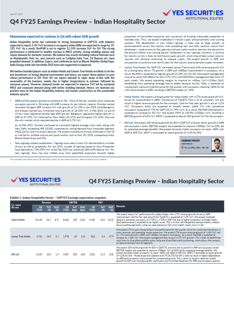 Indian Hospitality Q4FY25 Preview | PDF | Securities (Finance) | Broker ...
