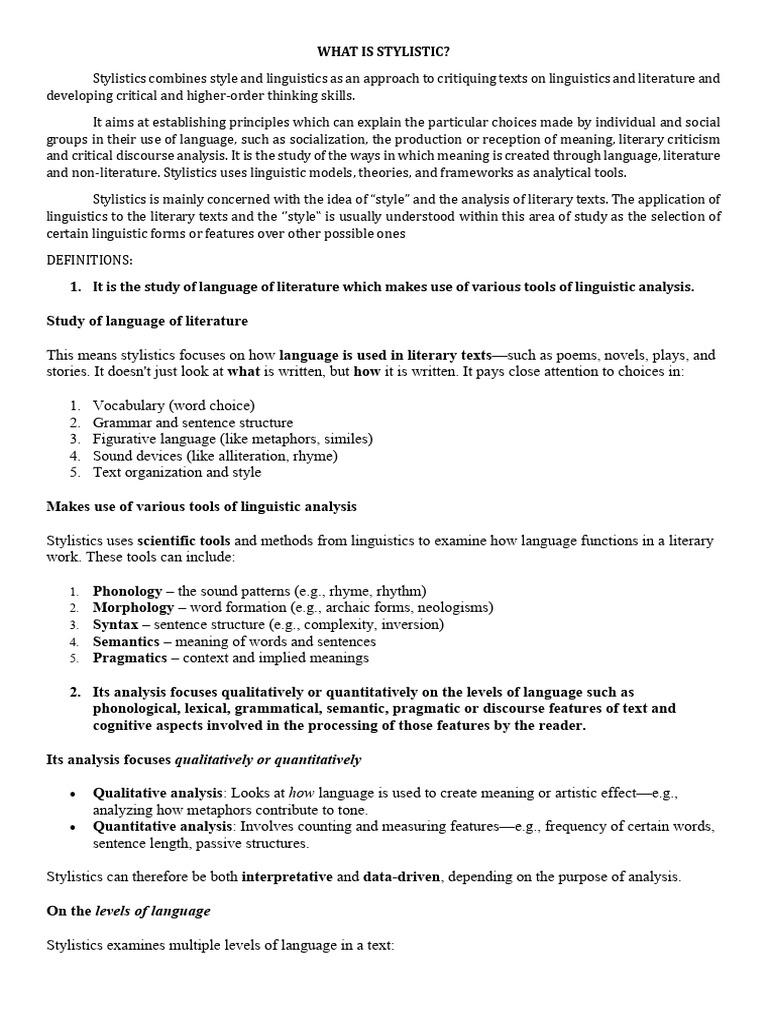 Lesson 1 - Overview of Stylistics | PDF | Linguistics | Semantics
