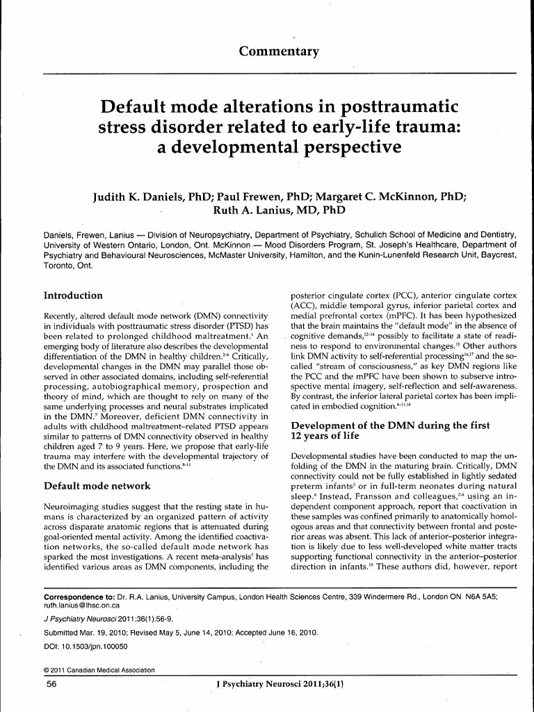 Default Mode Alterations in Posttraumatic Stress Disorder Related To ...