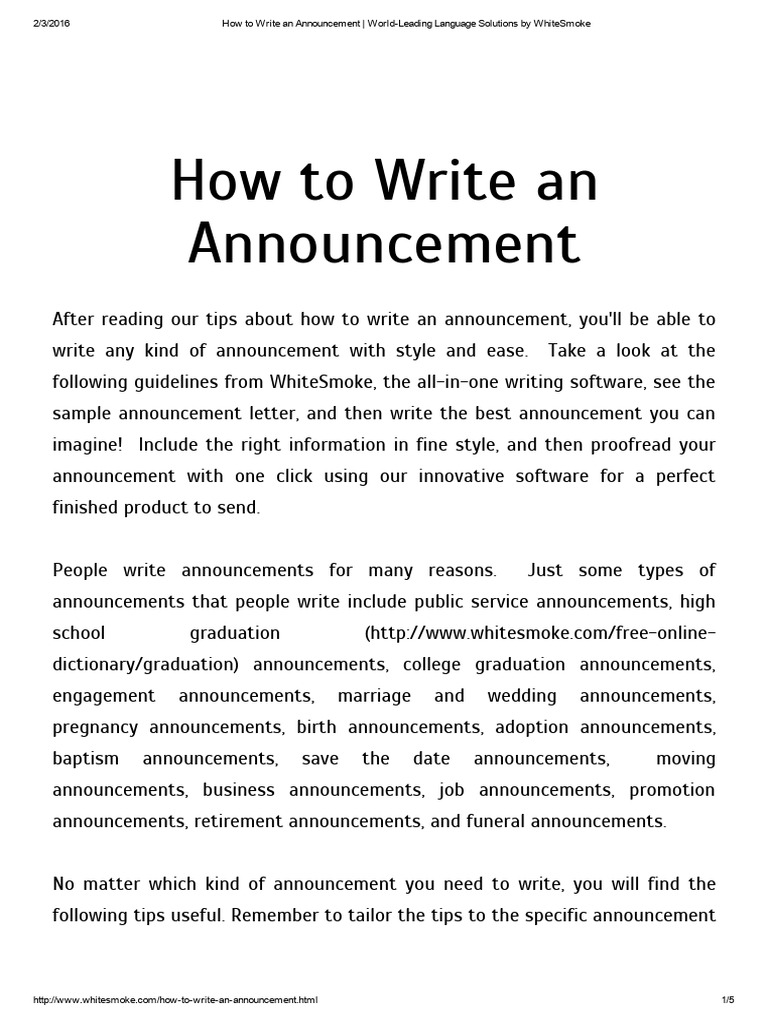 Tips for Writing Effective Announcements | PDF | Linguistics