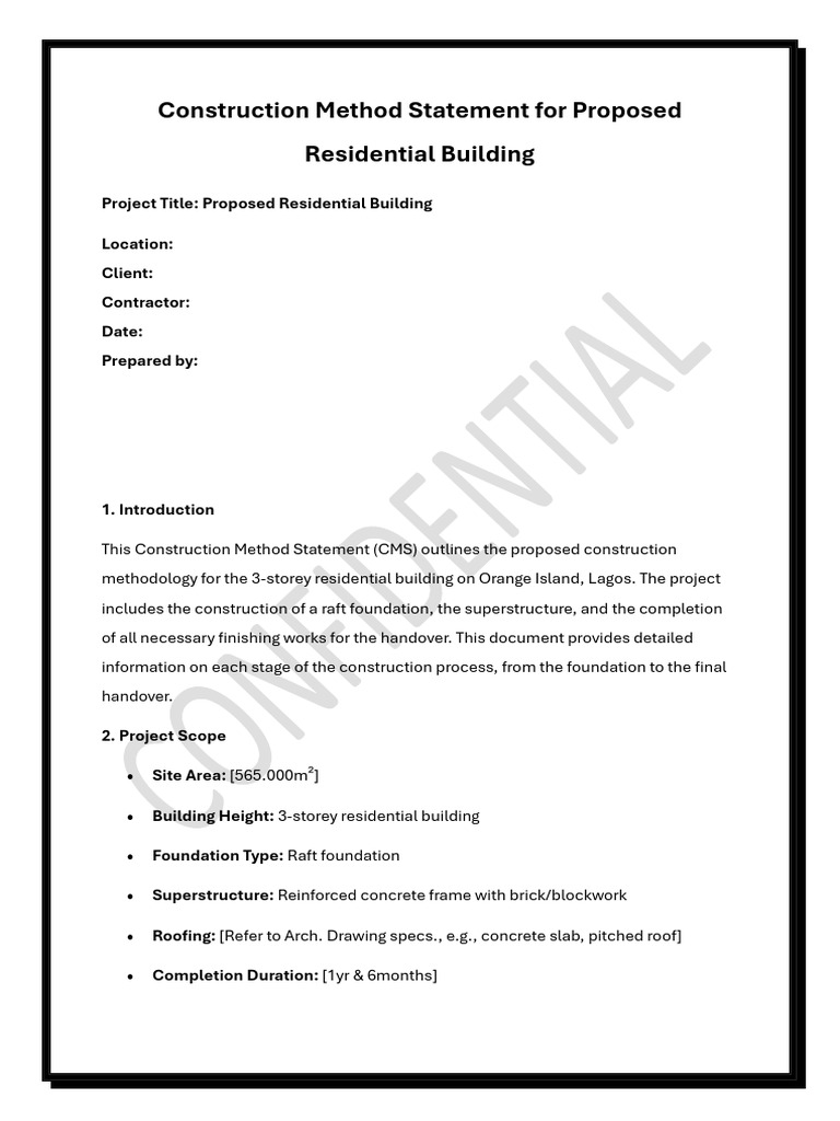 Residential Building Construction Methodology | PDF | Concrete | Wall