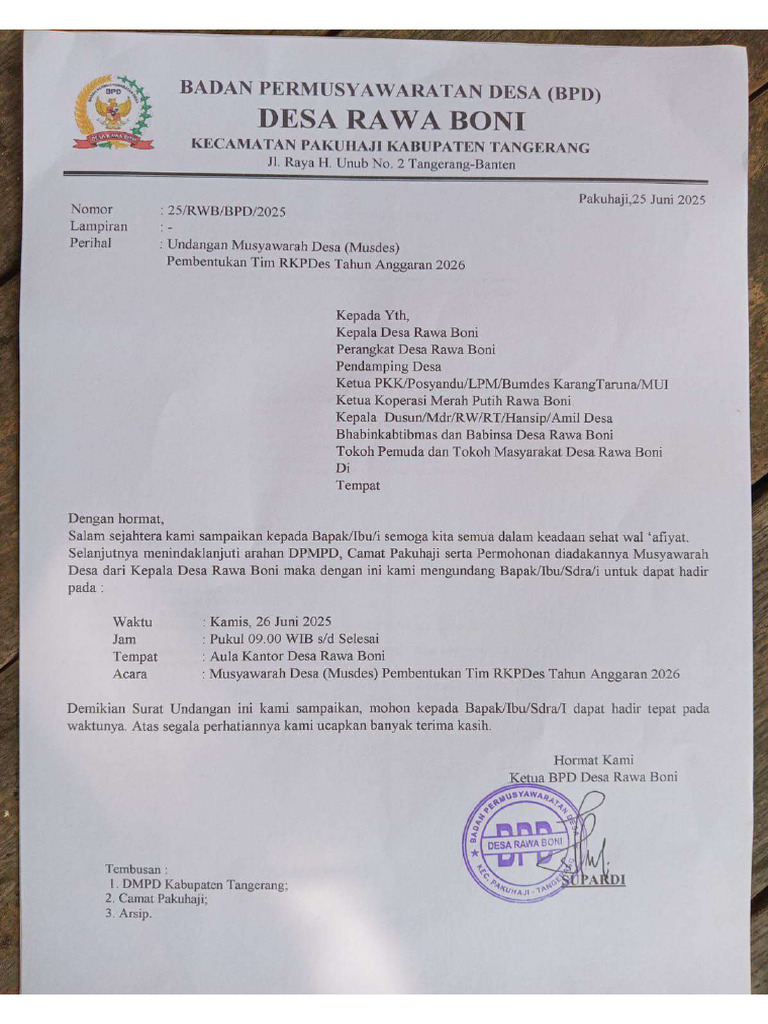 Surat Undangan Pembentukan Tim RKPDES | PDF