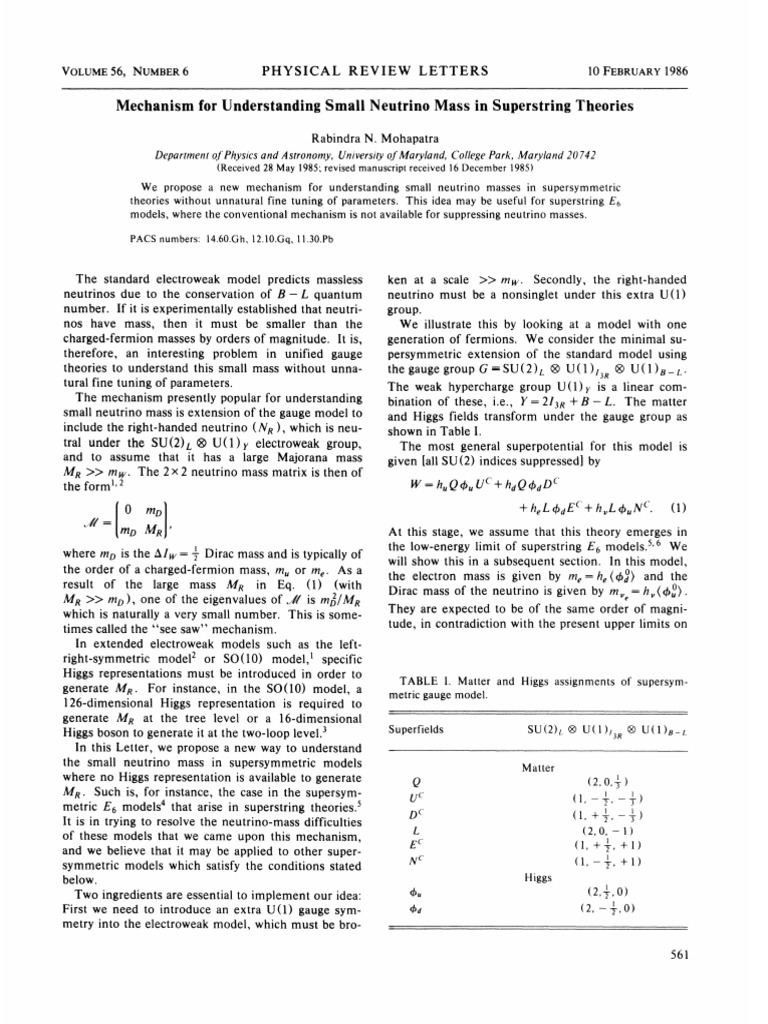 Mechanism For Understanding Small Neutrino Mass in Superstring Theories ...