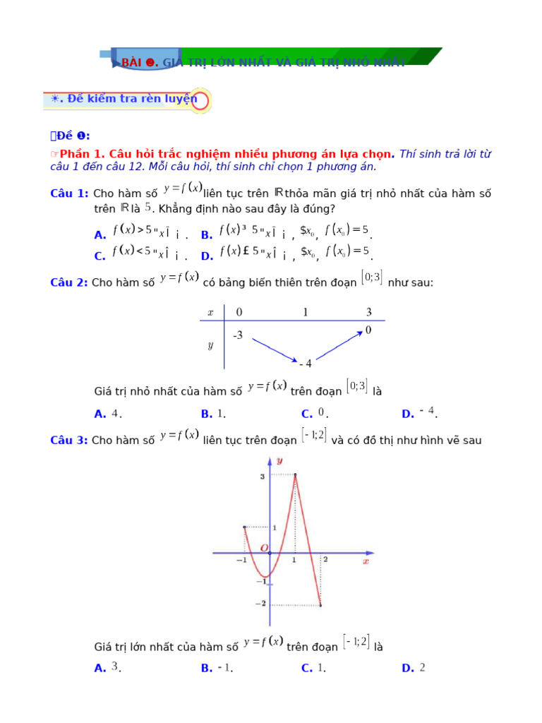 Chương 1 - Max Min - Đề 1 | PDF