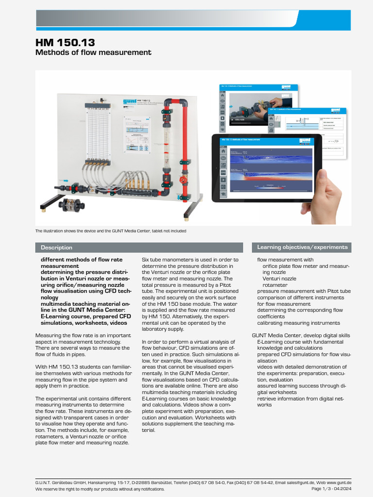 Flow Measurement Methods with HM 150.13 | PDF | Flow Measurement ...