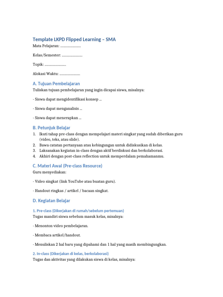 Template LKPD Flipped Learning SMA | PDF