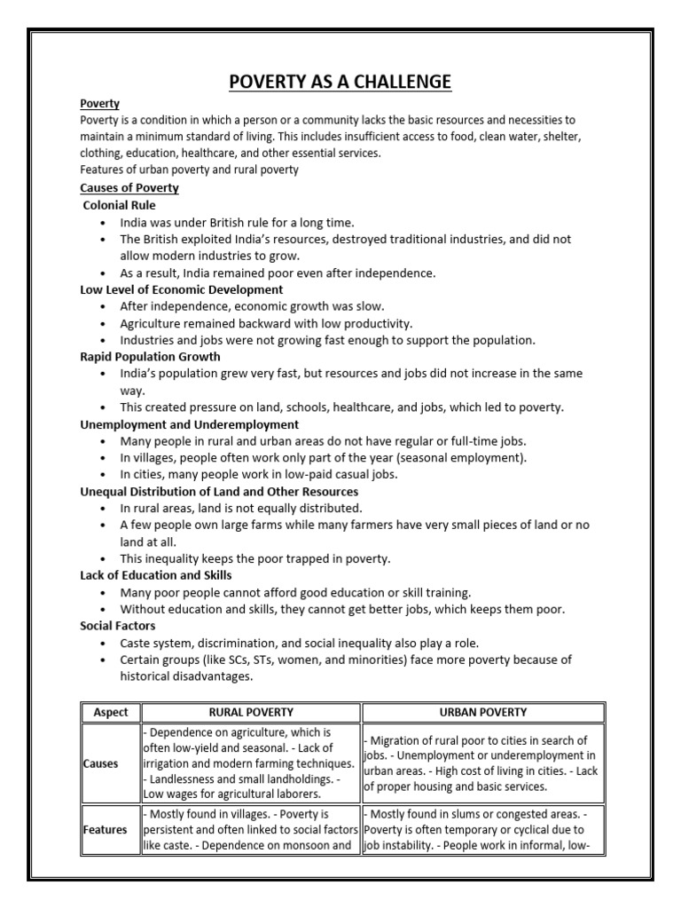 Poverty As A Challenge Notes | PDF | Cost Of Living | Poverty
