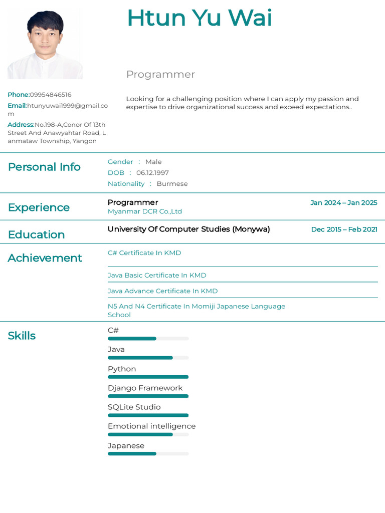 Htun Yu Wai - Resume | PDF