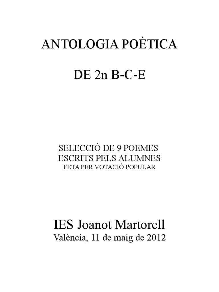 Antologia Poètica de 2n ESO - 2012 - Poemes Propis | PDF
