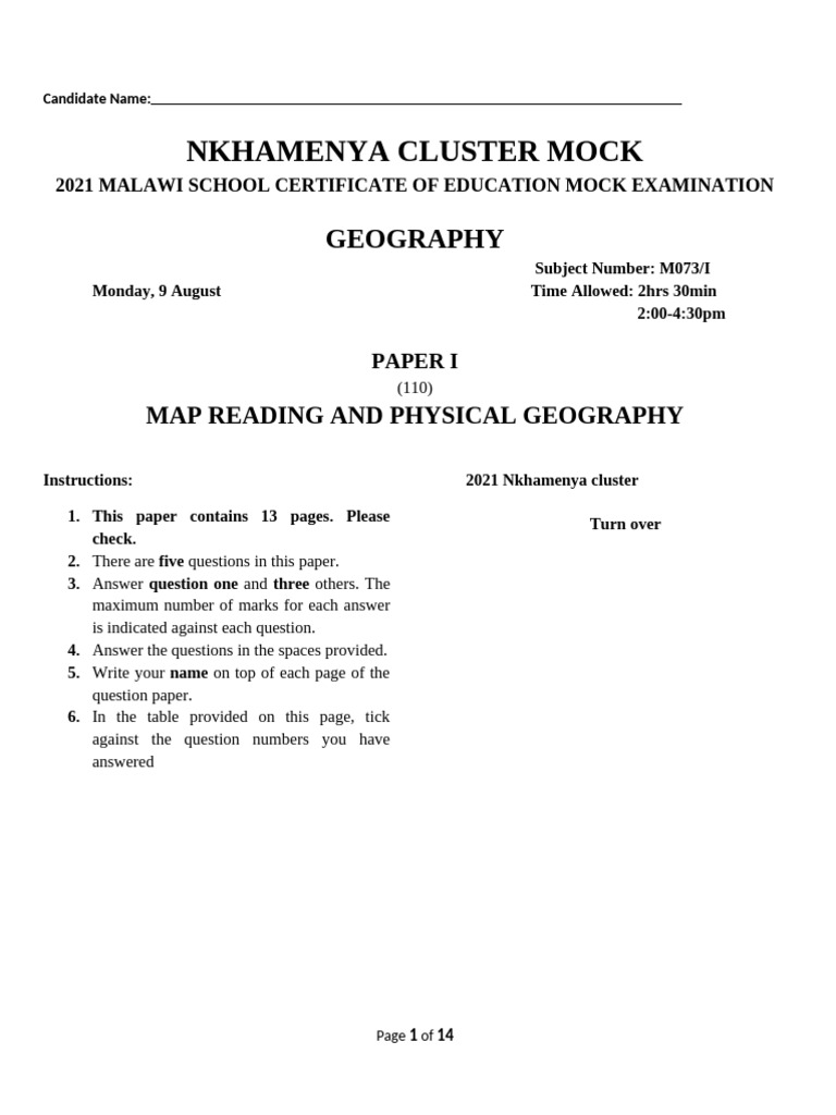 2021 Malawi Geography Mock Exam Paper | PDF | Precipitation | Oceans