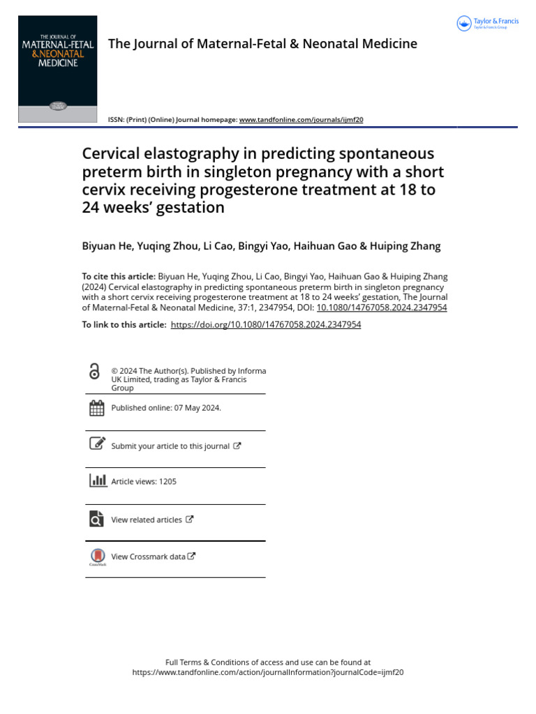 Cervical Elastography in Predicting Spontaneous Preterm Birth in ...