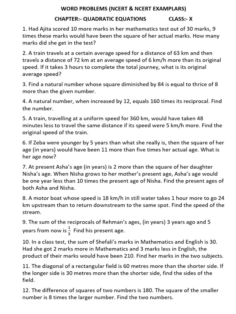 Quadratic Equation Word Problems | PDF | Length | Area