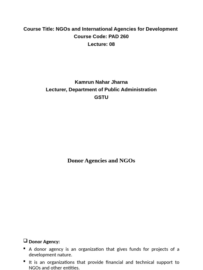 Lecture 08 Donor Agency and Ngo | PDF | Non Governmental Organization ...