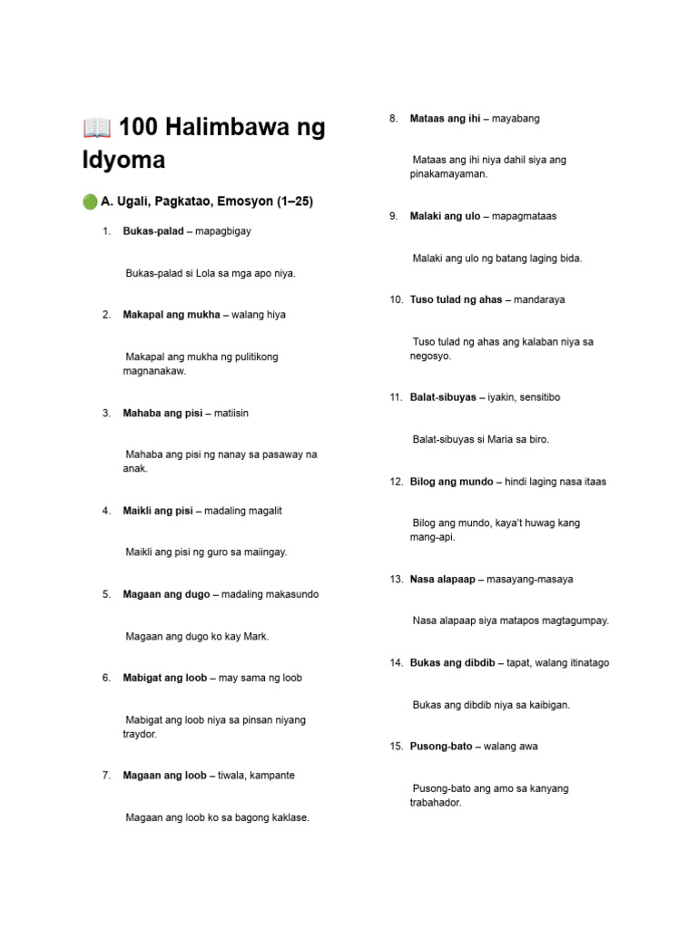 100 Halimbawa NG Idyoma | PDF