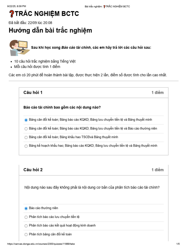 Bài trắc nghiệm - TRẮC NGHIỆM BCTC | PDF
