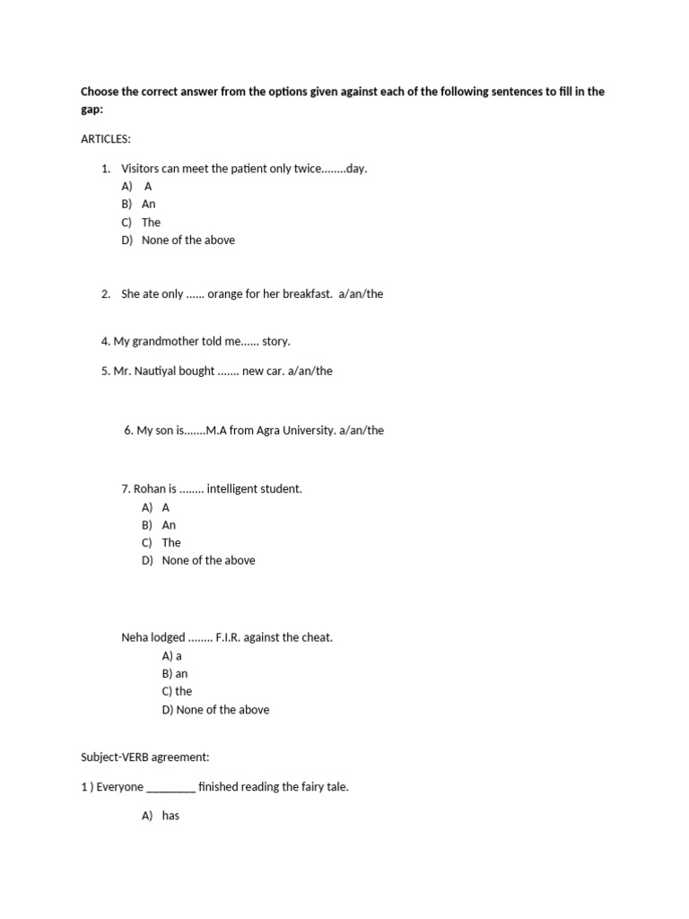 Articles and Subject-Verb | PDF