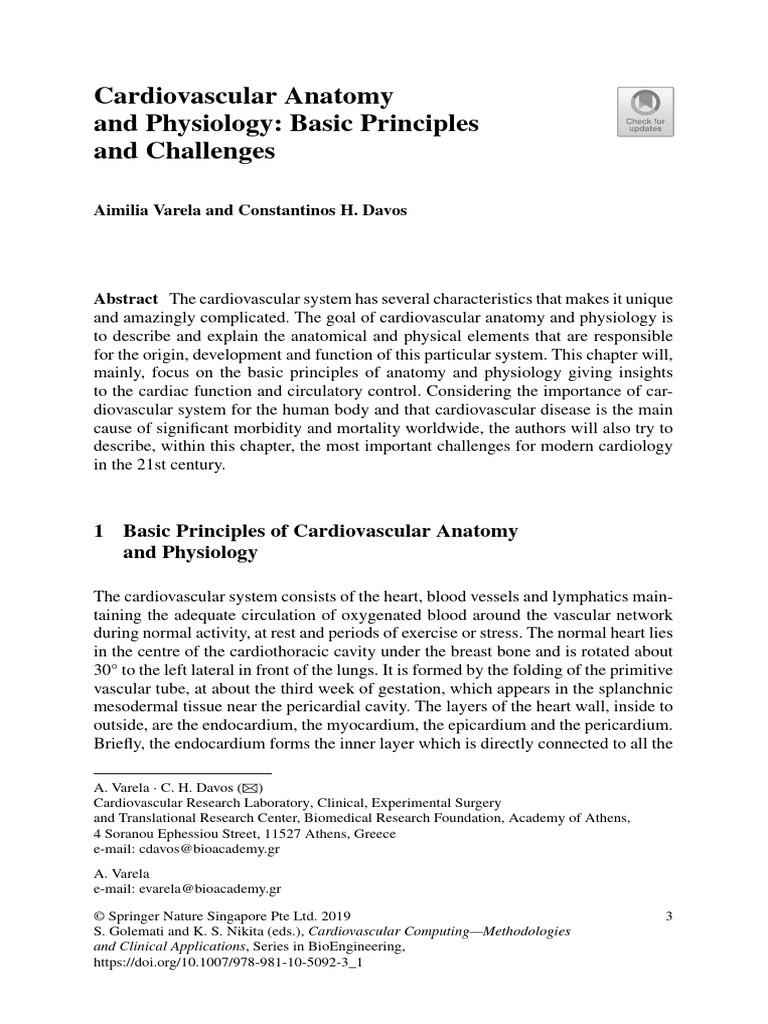Cardiovascular Anatomy and Physiology Basic Principles and Challenges ...