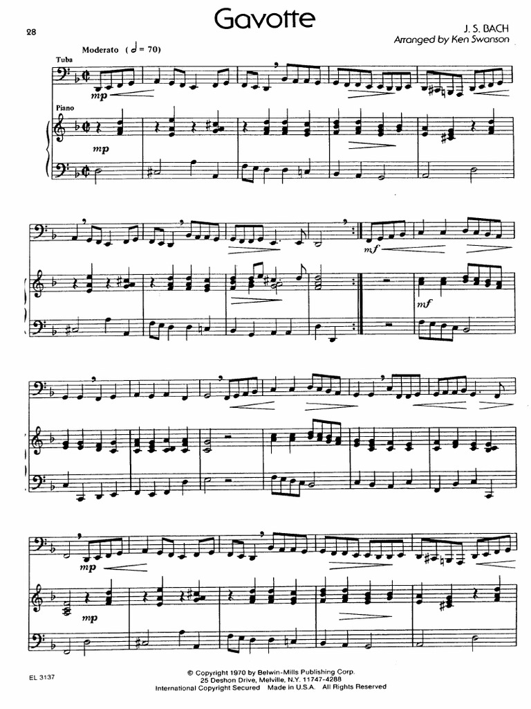 Bach - Swanson - Gavotte - Tuba y Piano | PDF