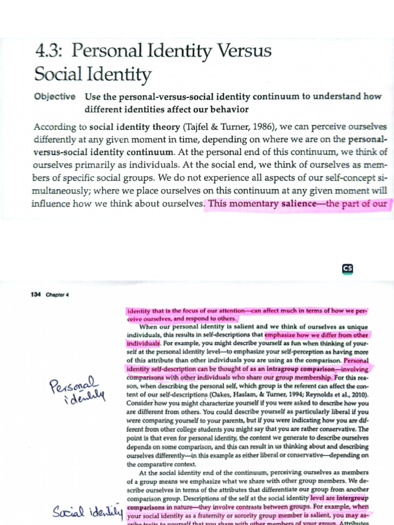 Personal Identity Vs Social Identity | PDF