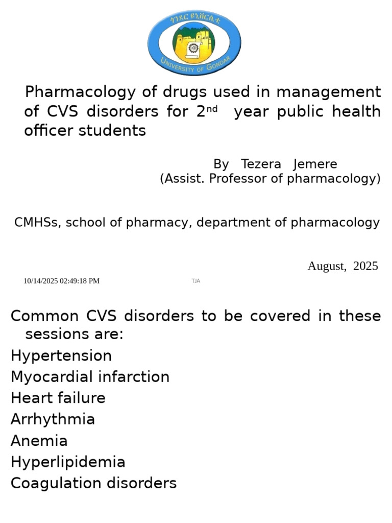3 Pharmacology of Drugs Used in Management of CVS Disorder For 2nd ...