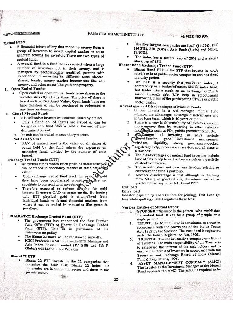 Upsc Class Notes Mutual Fund | PDF