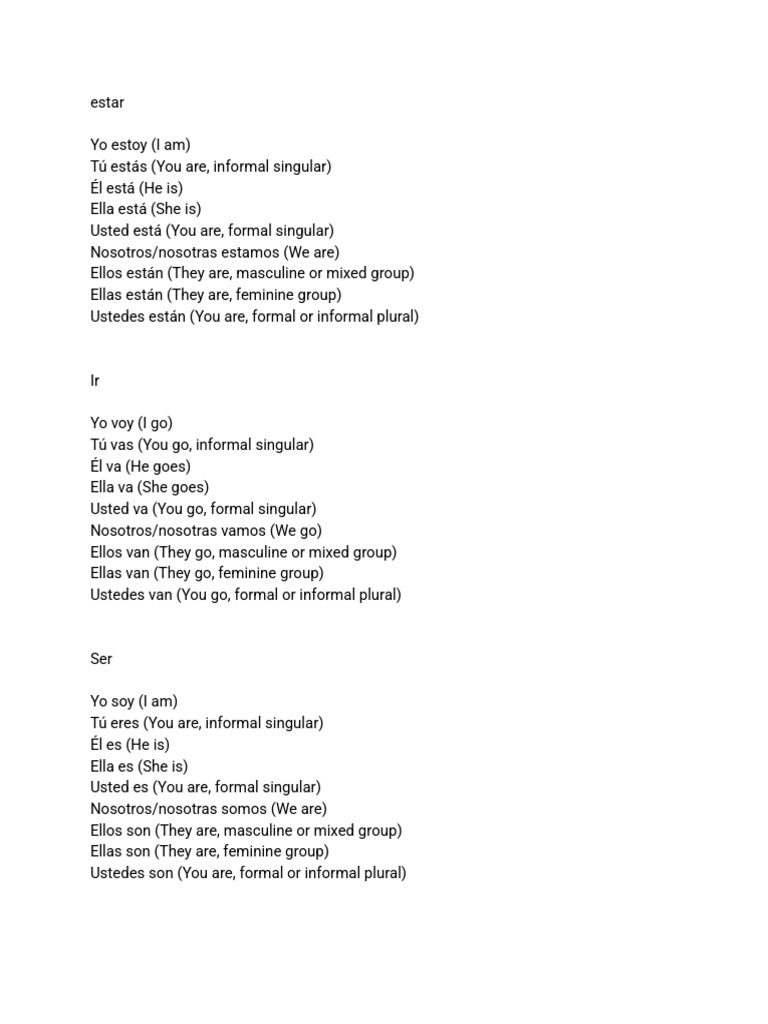 Estar, Ir, and Ser | PDF