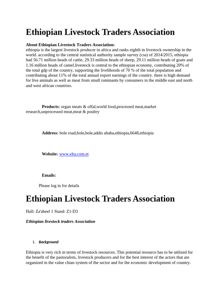Ethiopian Livestock Traders Association Overview | PDF
