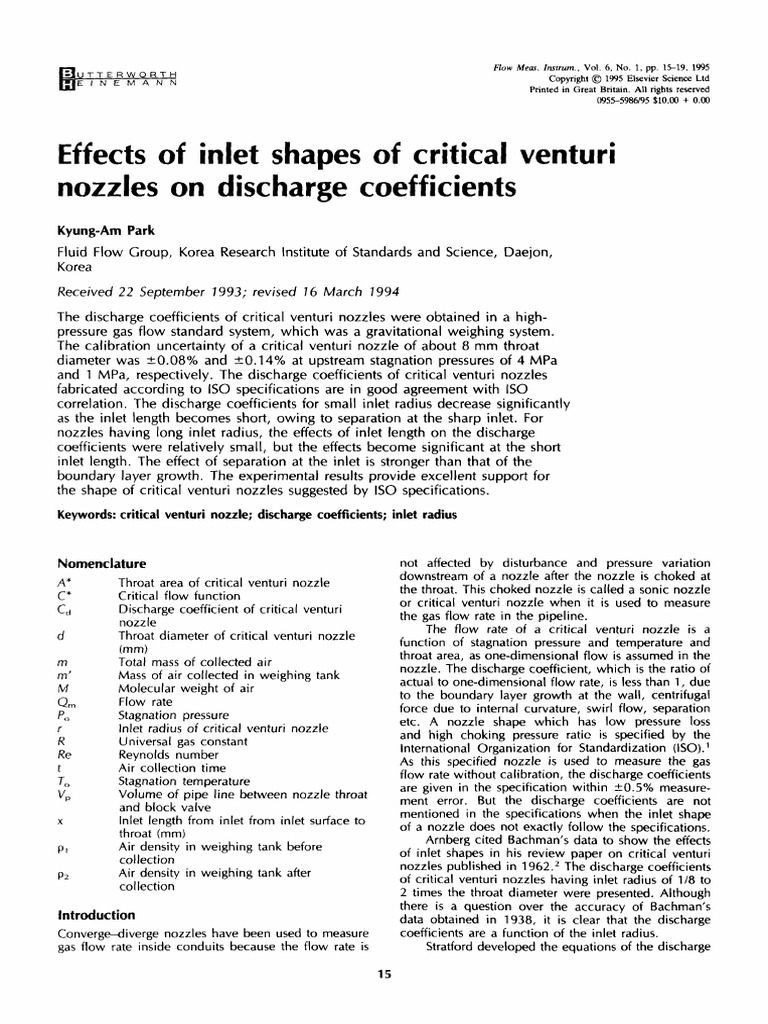 Effects of Inlet Shapes of Critical Venturi Nozzles On Discharge ...