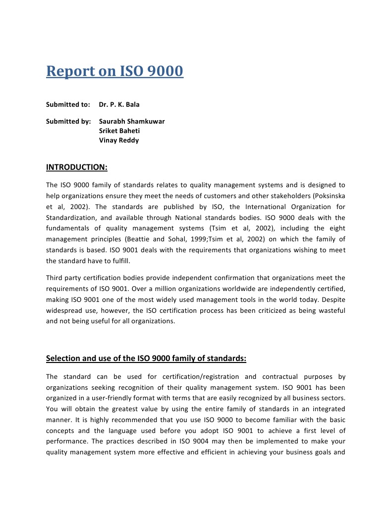 Report On ISO 9000 | PDF | Iso 9000 | International Organization For ...