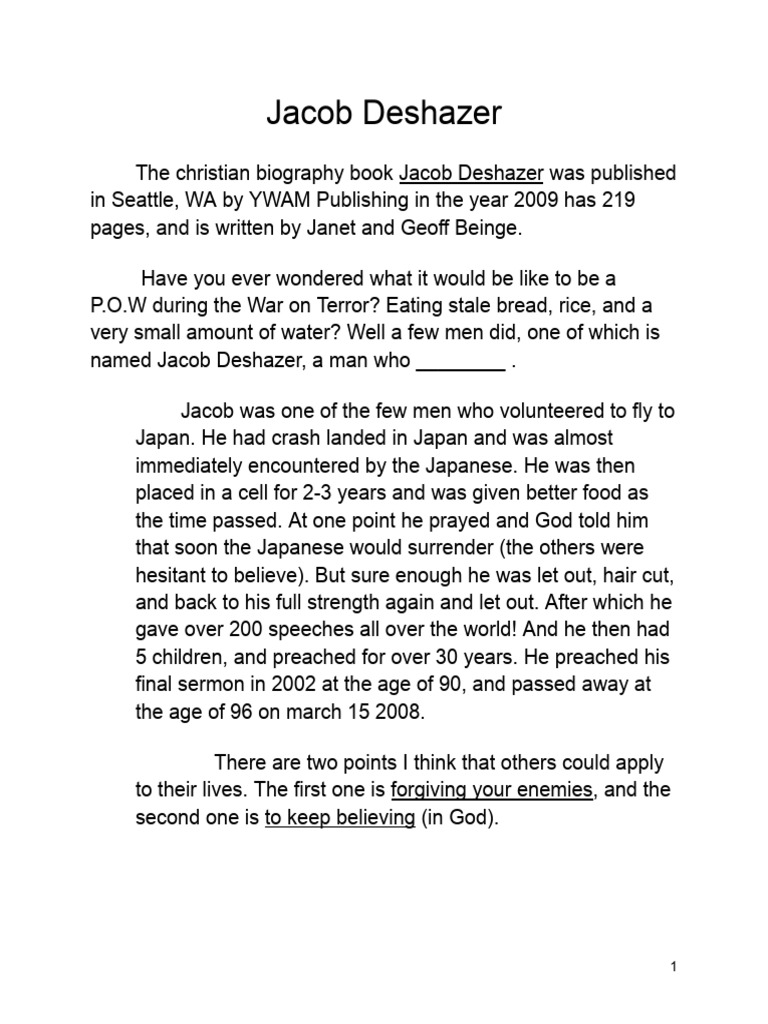 Jacob Deshazer: A Story of Faith and Forgiveness | PDF