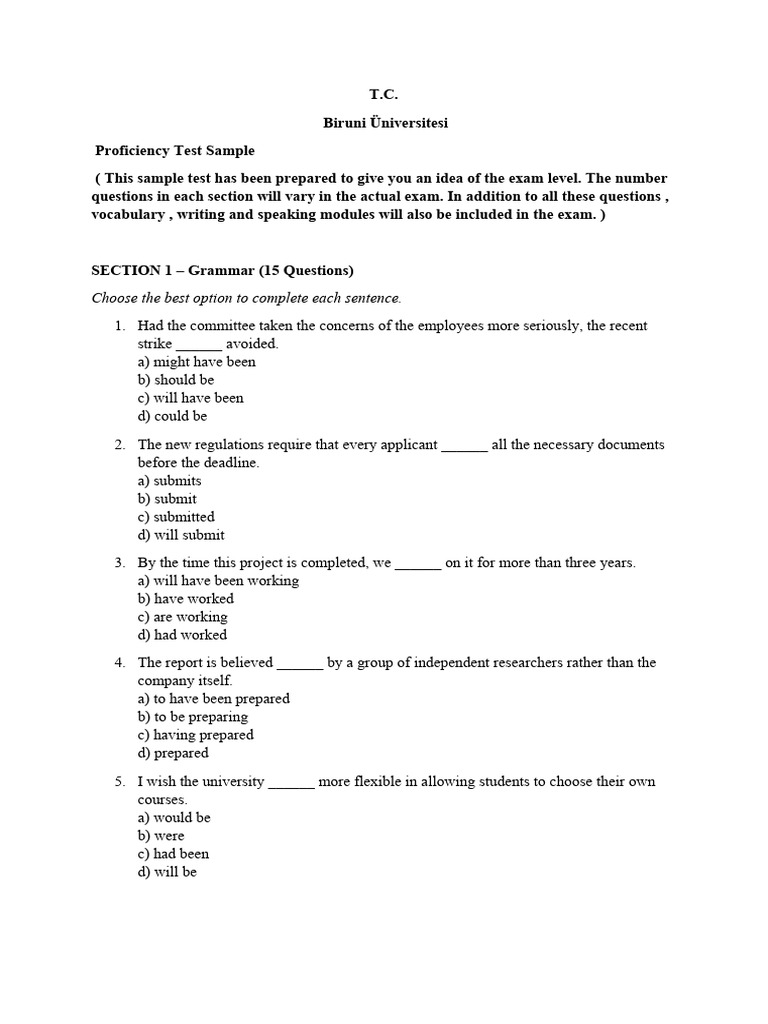 Proficiency Test Sample for Biruni University | PDF | Social Media ...