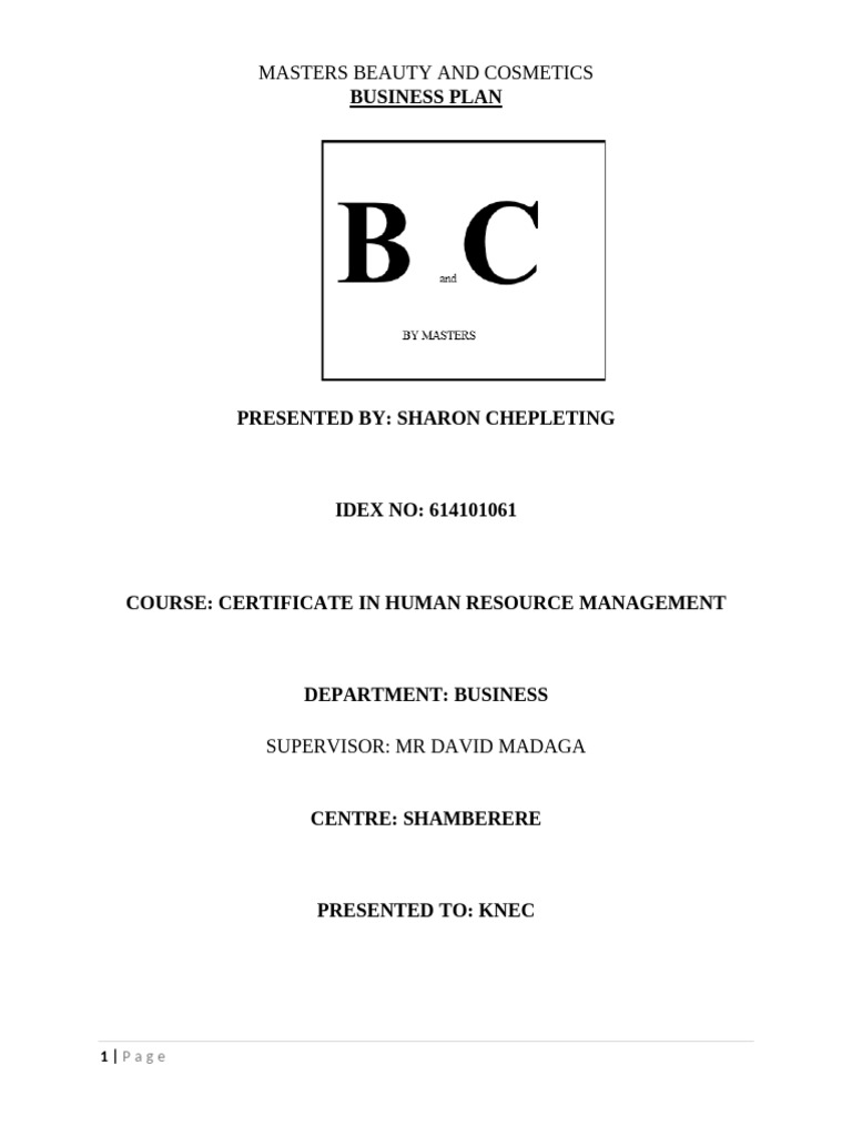 Masters Beauty and Cosmetics Business Plan | PDF | Business Economics ...
