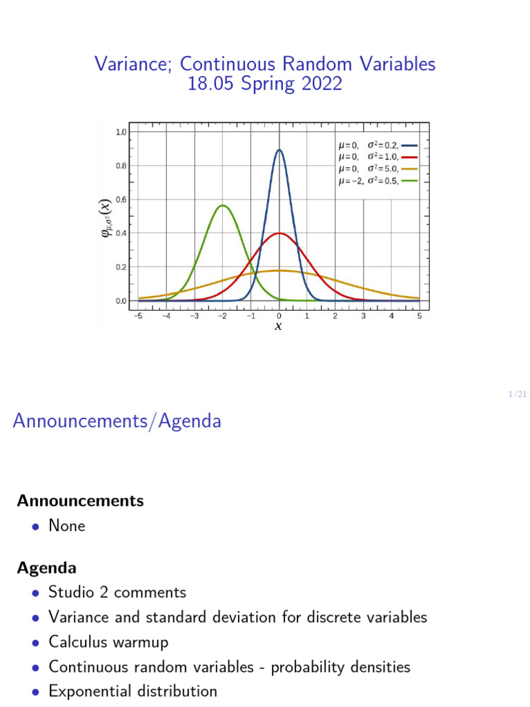 CH - 05-1 (Variance and Continuous Random Variables) | PDF | Probability Density Function ...