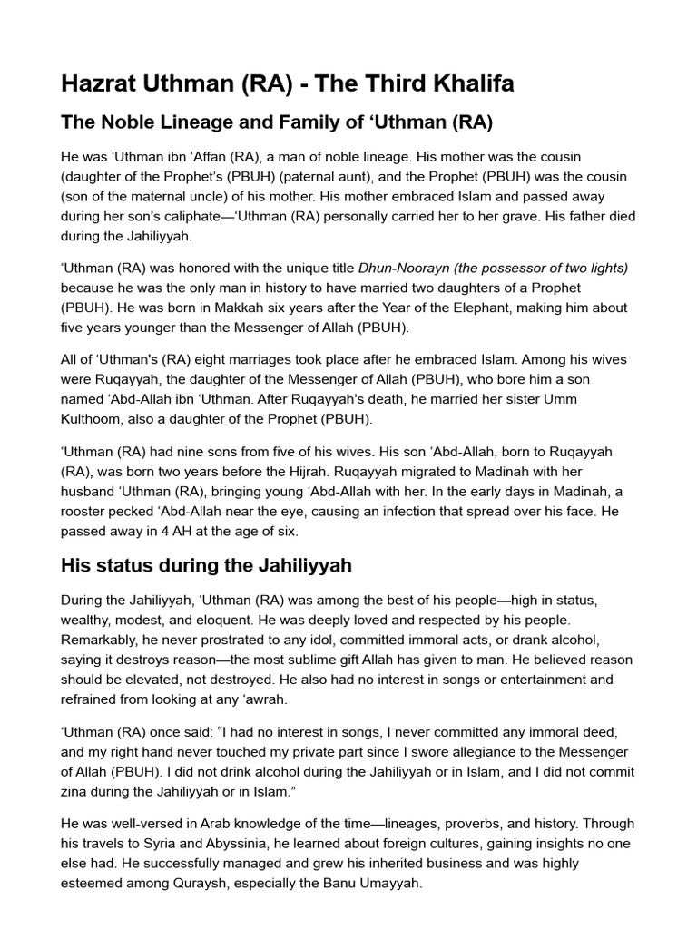Uthman ibn Affan: Life and Legacy | PDF | Muhammad | Quran