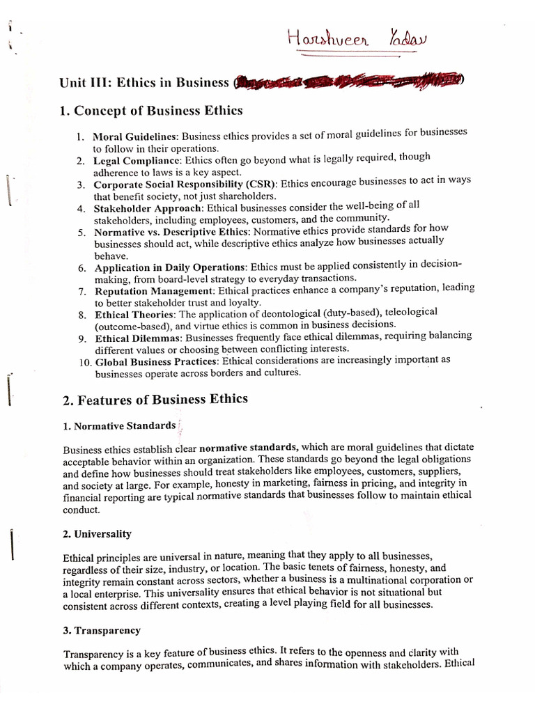 Business Ethics Unit-3 | PDF
