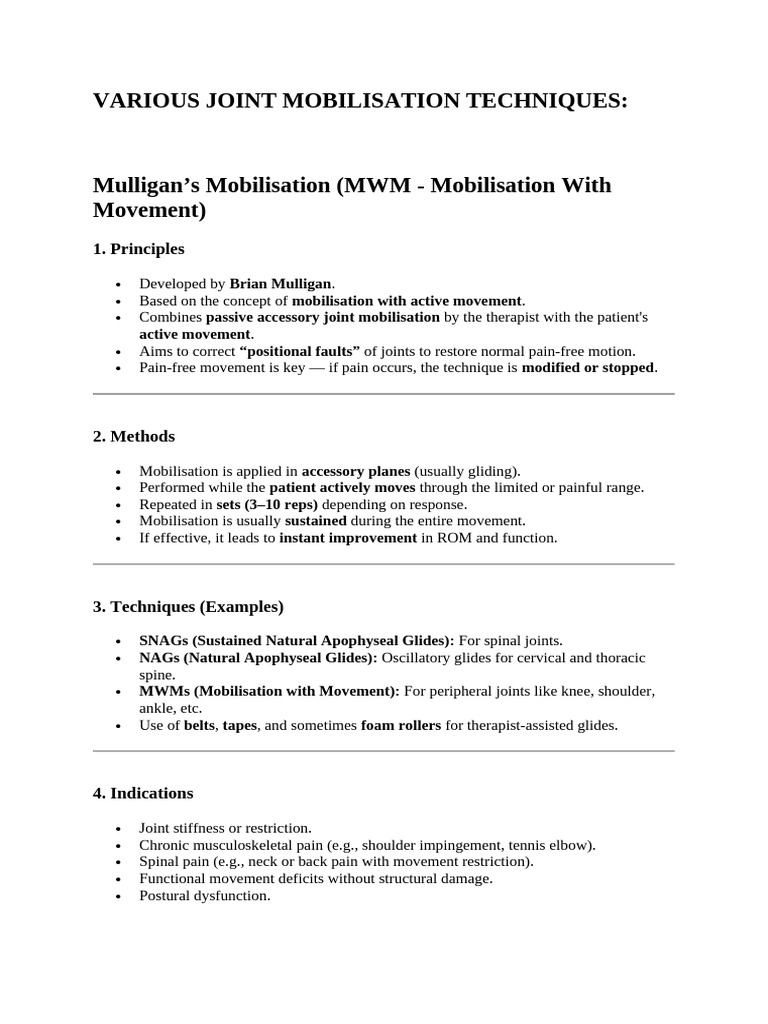 Various Joint Mobilisation Techniques | PDF | Myofascial Trigger Point ...