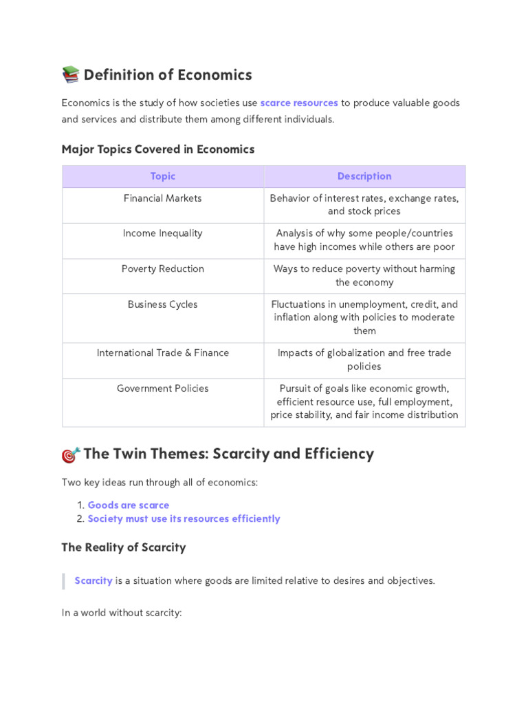 Economics Scarcity, Efficiency, Society | PDF | Economics | Poverty