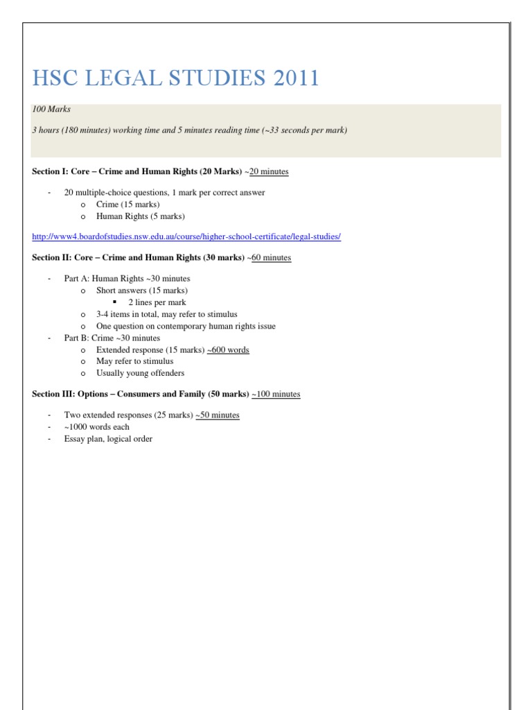 HSC Legal Studies 2011 - Notes | PDF | Manslaughter | Assault