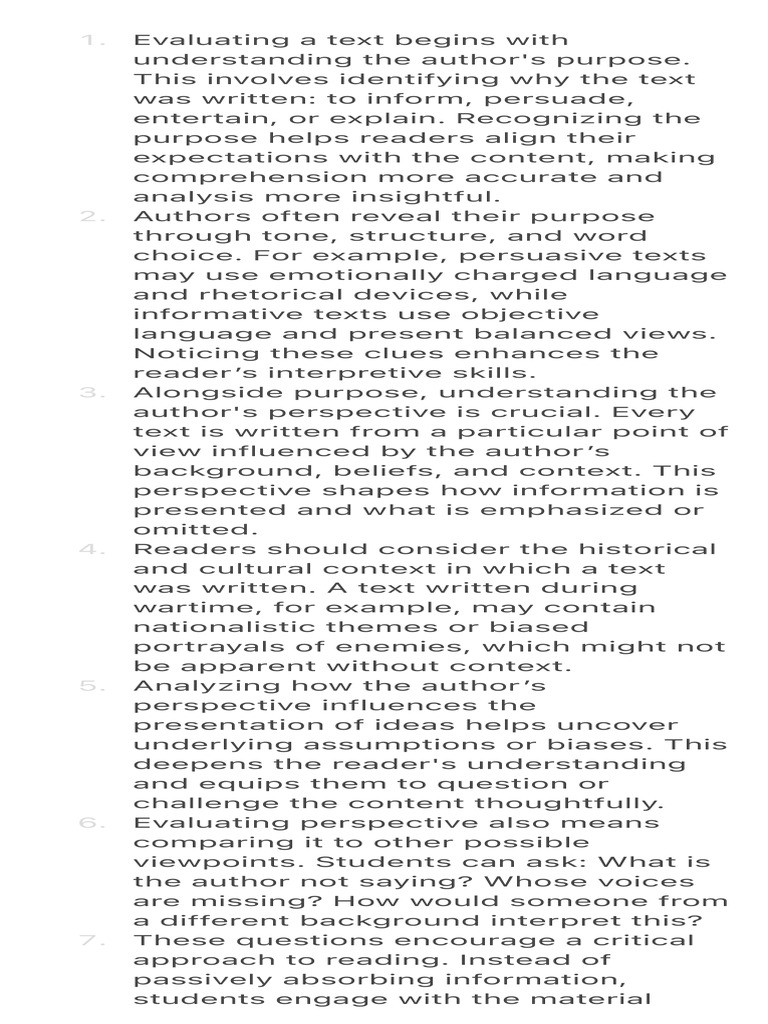 Evaluating A Text Begins With Understanding The Author's Purpose. This ...