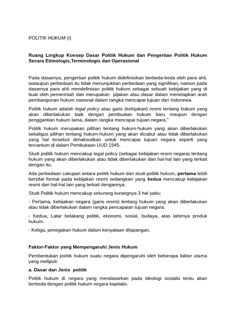 Konsep Dasar Politik Hukum di Indonesia | PDF