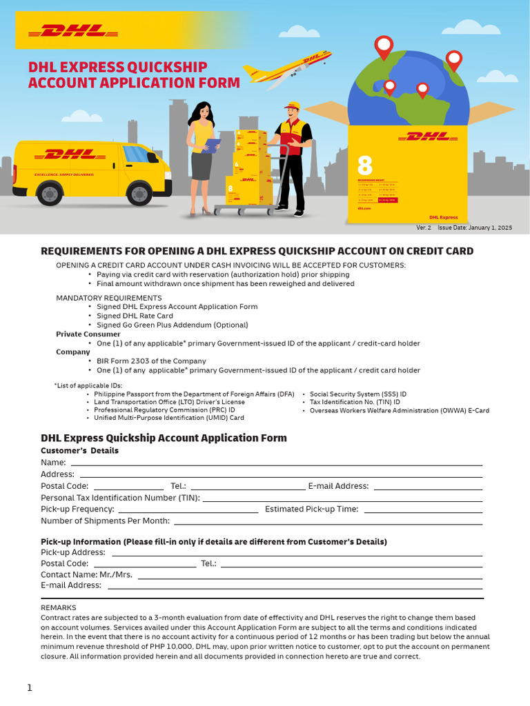 UPDATED - DHL QuickShip Application Form 2025 - Vsept | PDF | Credit Card | Identity Document