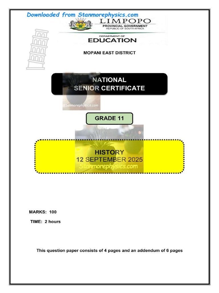 LP ME History Grade 11 September 2025 QP Only | PDF